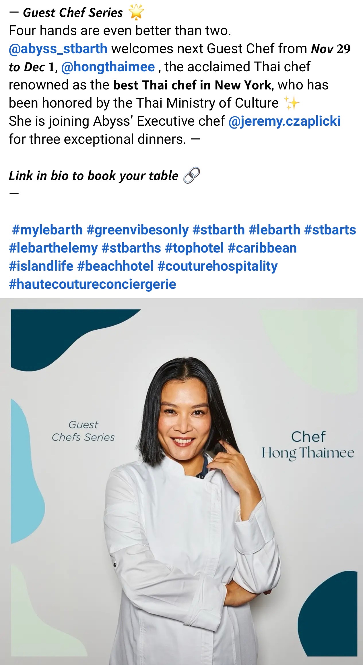 NYC Best Thai Chef Hong Thaimee @ Abyss | SBHonline St Barts Community ...